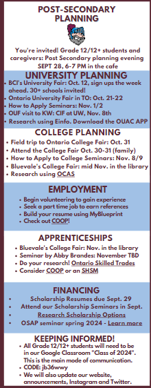 Post-Secondary Planning Update: Grade 12/12+ students (Bluevale ...
